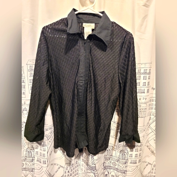 Fred David | Tops | Euc Sheer Vintage Fred David Zip Up Blouse Size Xl ...
